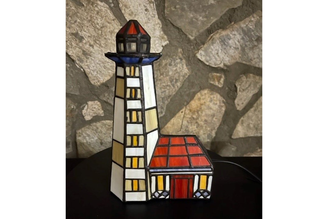 Very Good Tiffany Style Light House Lighthouse Accent Table Night Stand ...