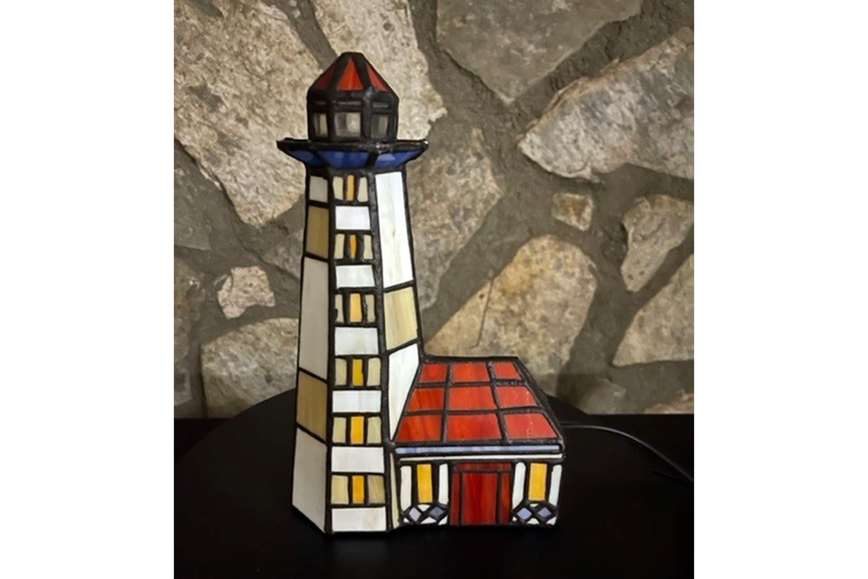 Very Good Tiffany Style Light House Lighthouse Accent Table - Etsy
