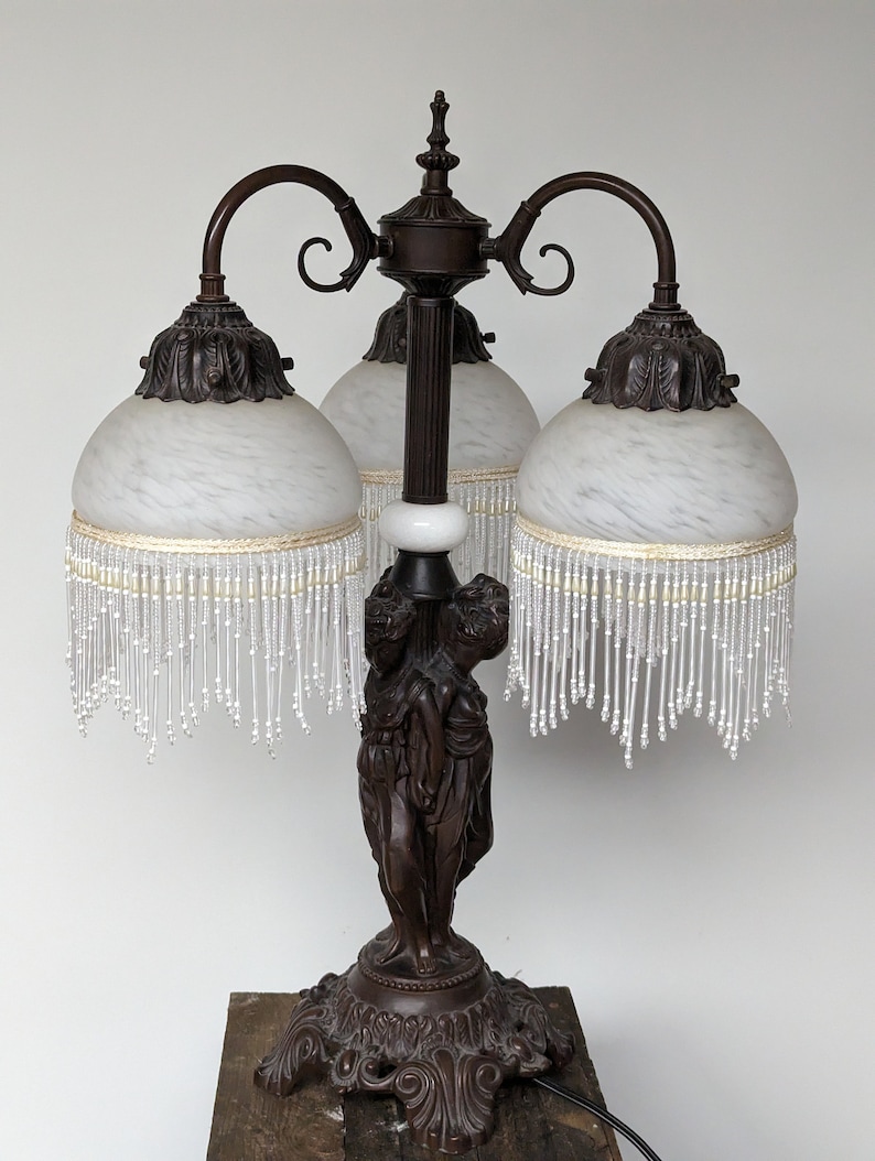 Excellent Ornate Victorian Style Lamp Nymphs With 3 Glass Etsy