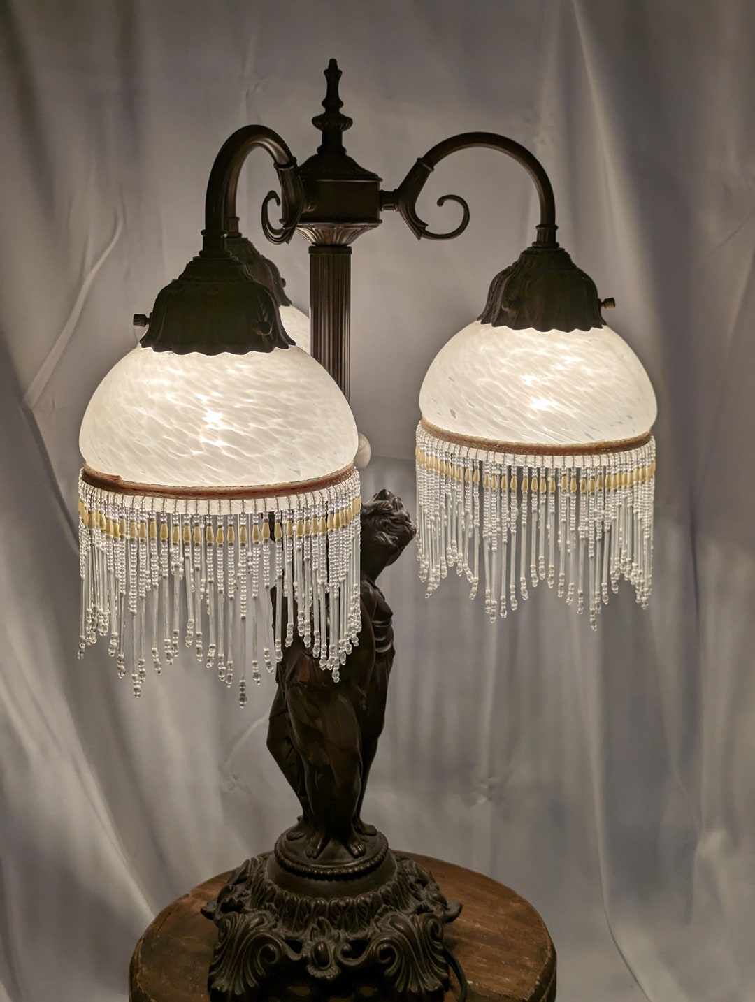 Excellent Ornate Victorian Style Lamp Nymphs With 3 Glass Etsy