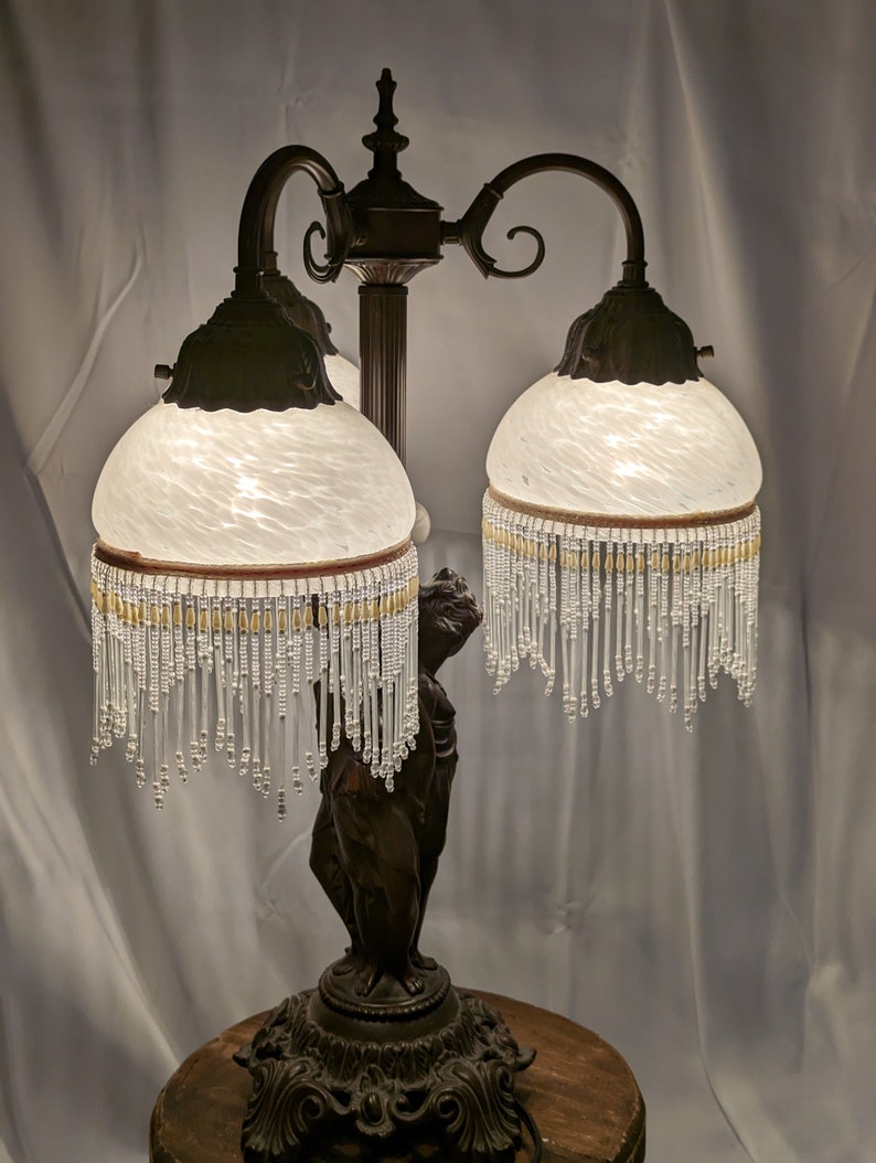 Excellent Ornate Victorian Style Lamp Nymphs With 3 Glass Etsy