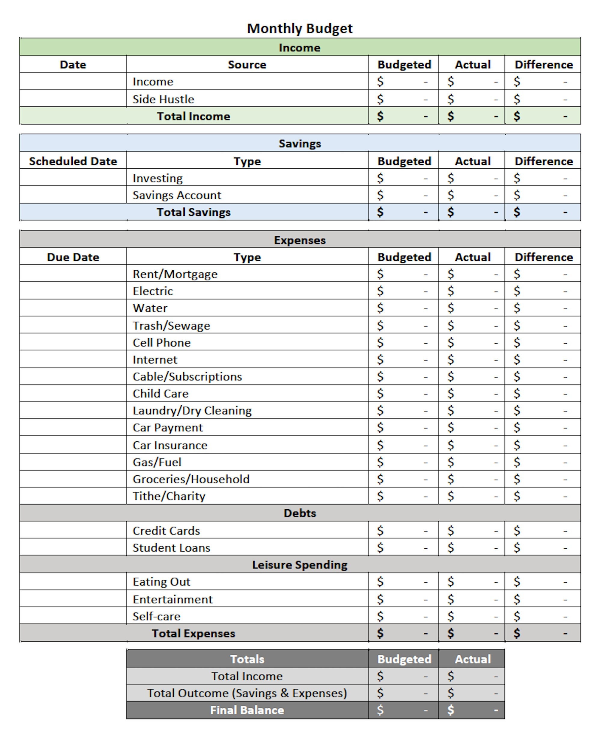 Simple Budget for Monthly Expenses - Etsy