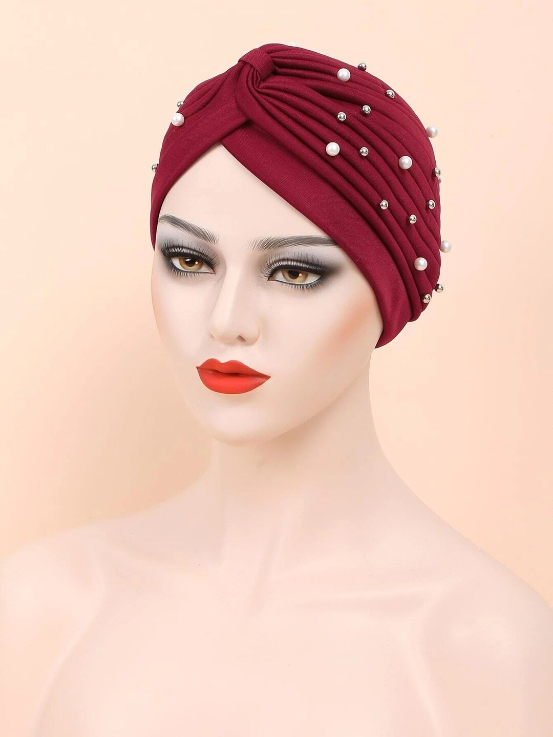 Red Pearl Turban Classy Red Turban Pearl Hat Red Winter Hat - Etsy