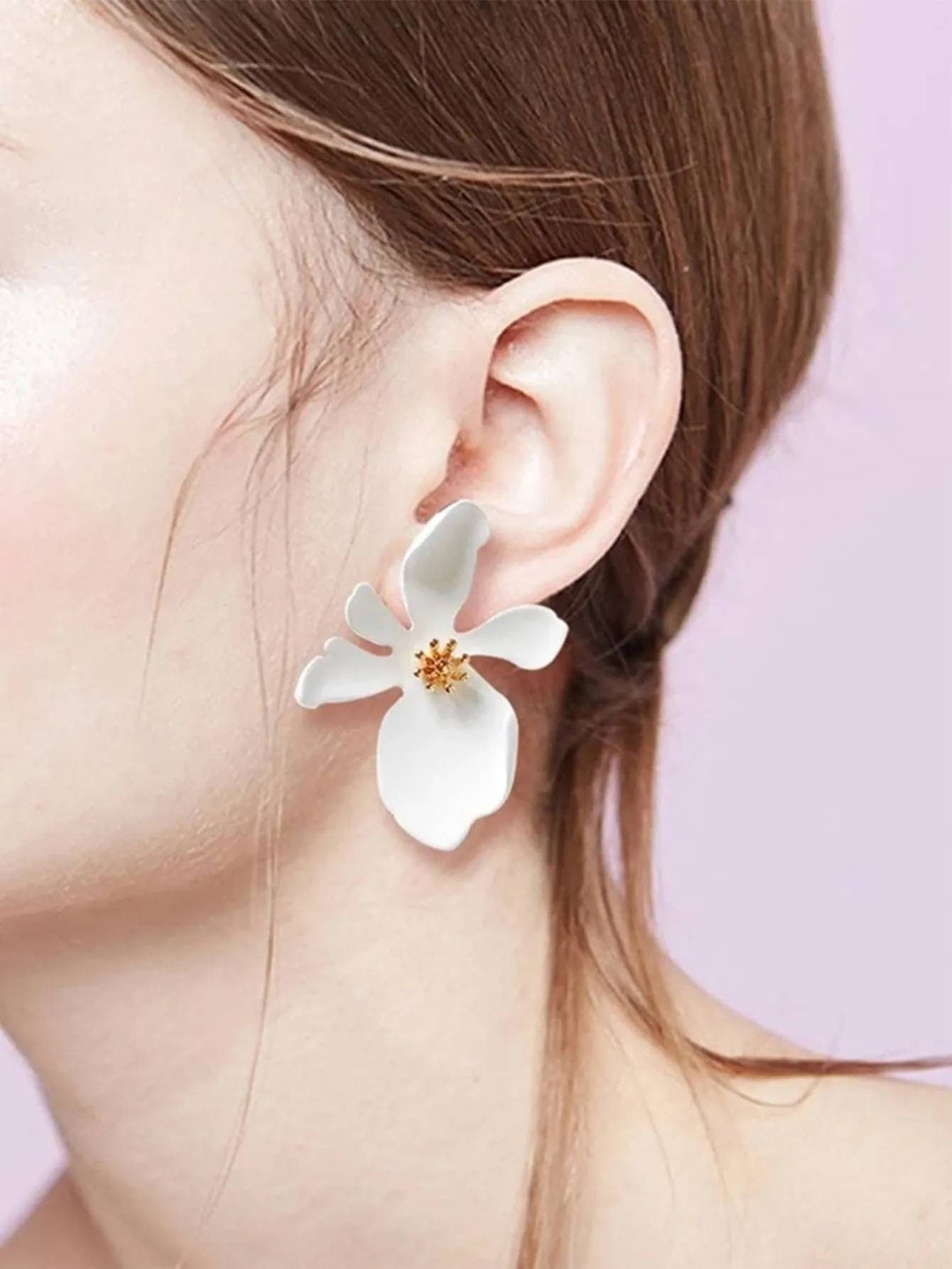 White Flower Stud Earring Flower Design Stud Earrings White - Etsy