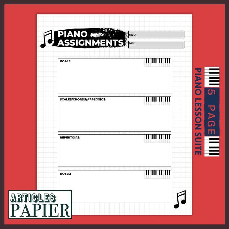 Piano Lesson Suite - Instant Download - Weekly Assignments, Recital ...