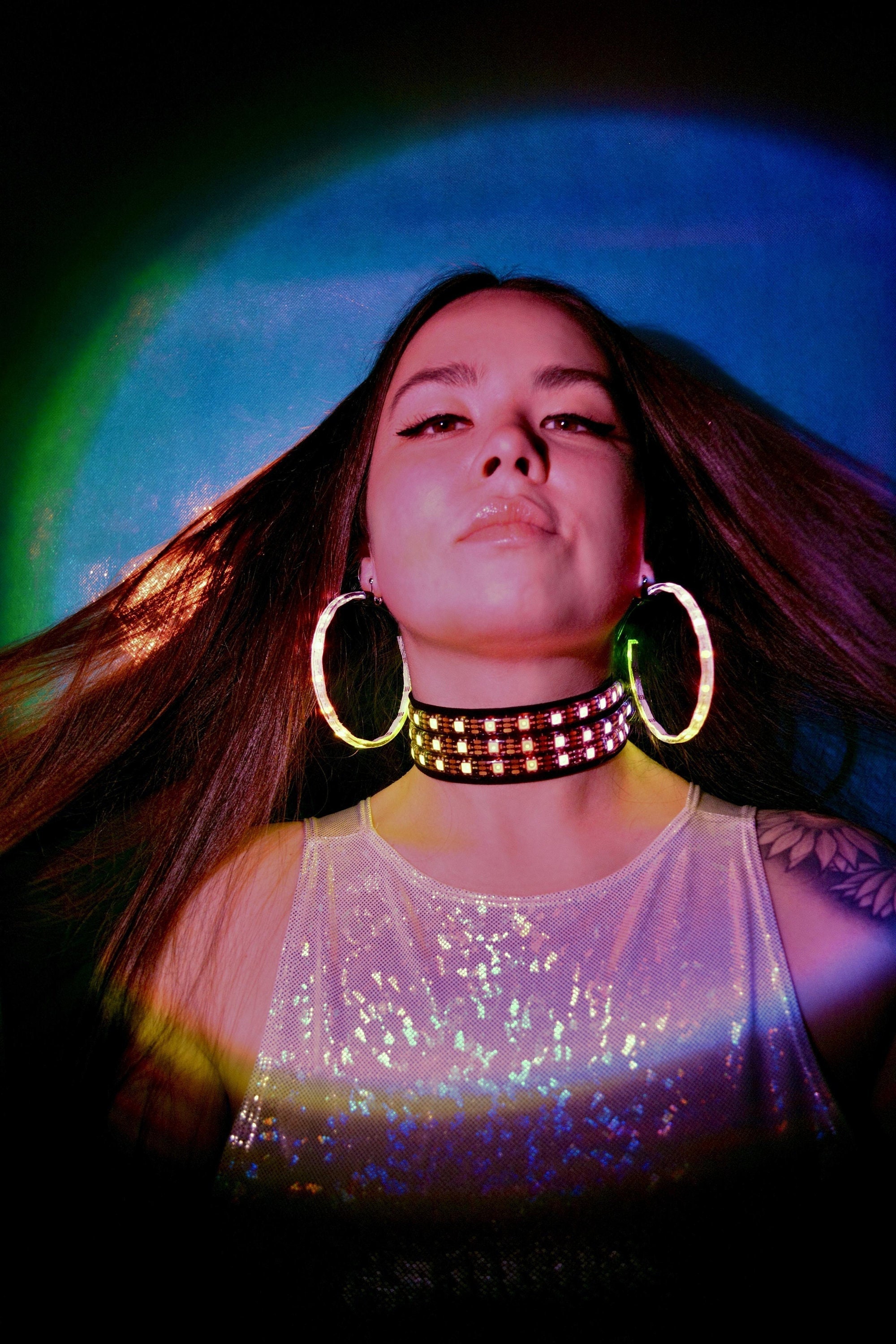 LED Sound Reactive Hoop Earrings / Optional Matching Choker Necklace ...