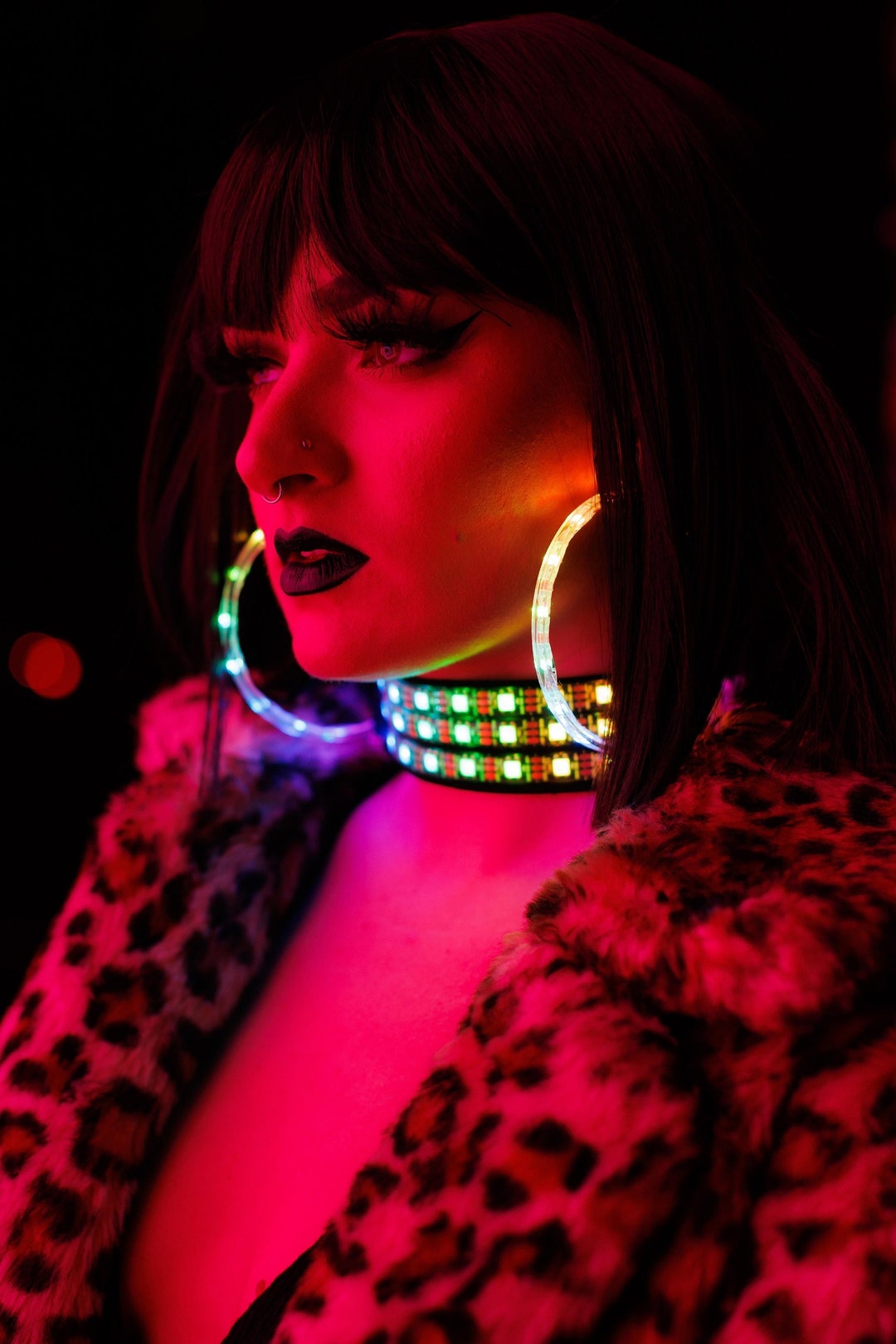 LED Sound Reactive Hoop Earrings / Optional Matching Choker Necklace ...
