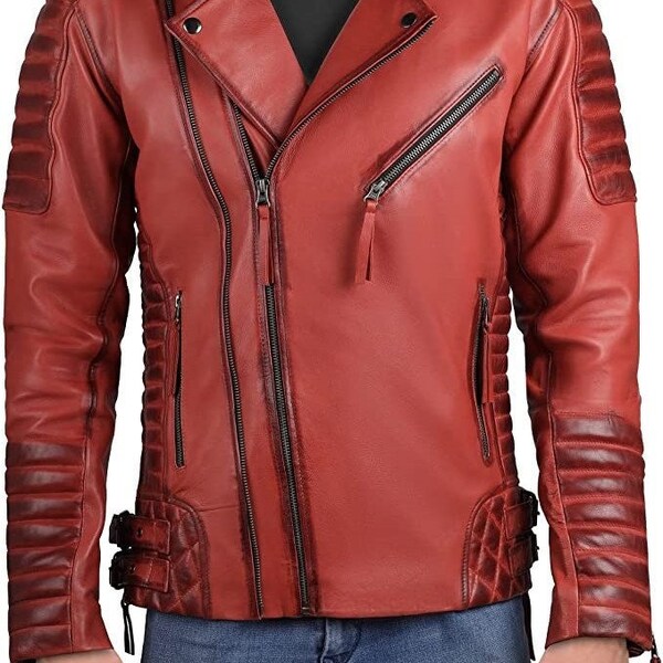 Red Leather Jacket - Etsy