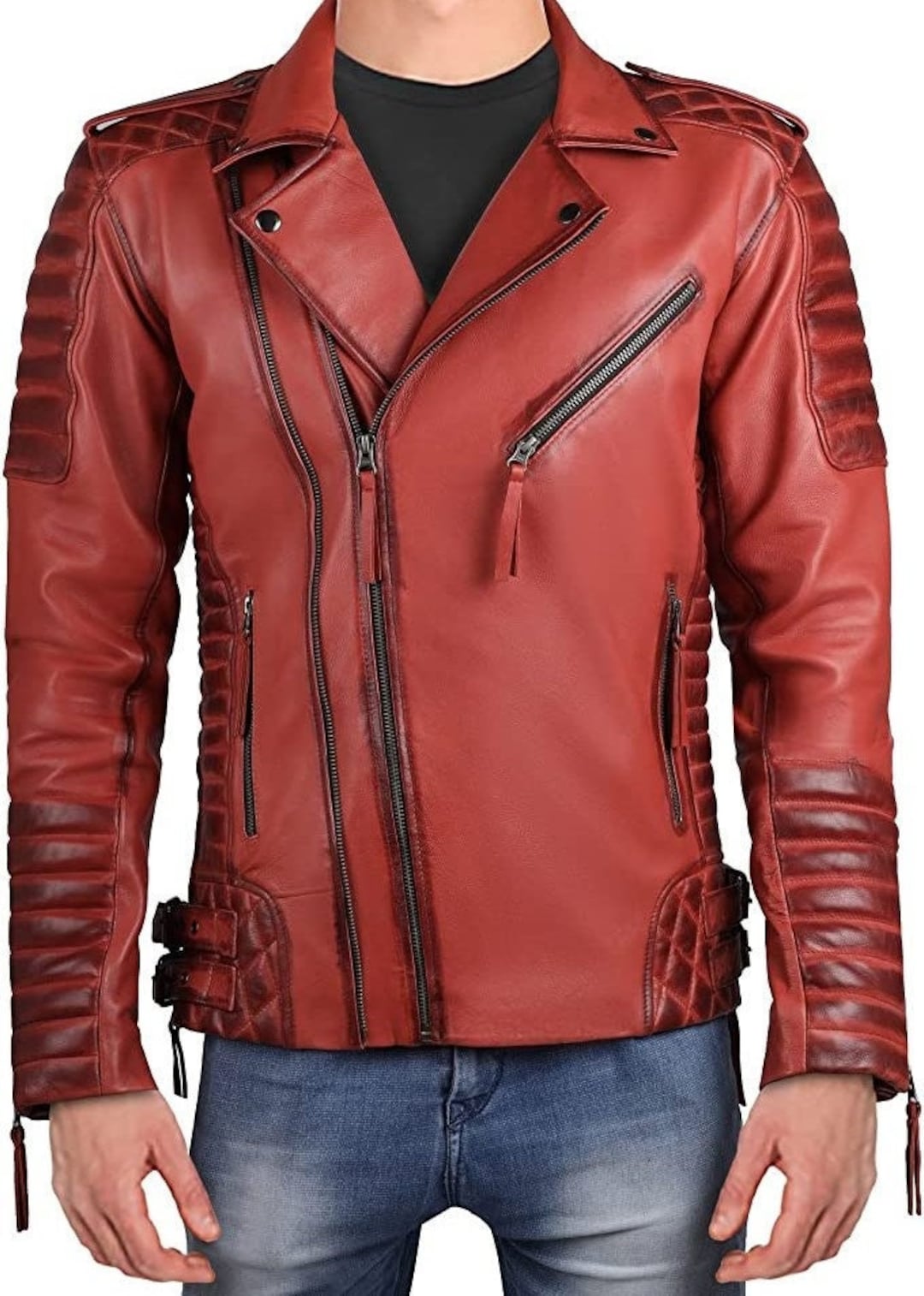 Men Fight Club Jacket Mens Red Leather Jacket Hand Made Real - Etsy