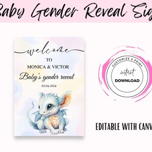 Baby Dragon Gender Reveal Sign | Digital Template | Gender Reveal ...