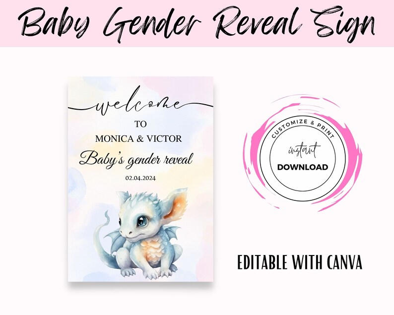 Baby Dragon Gender Reveal Sign | Digital Template | Gender Reveal ...