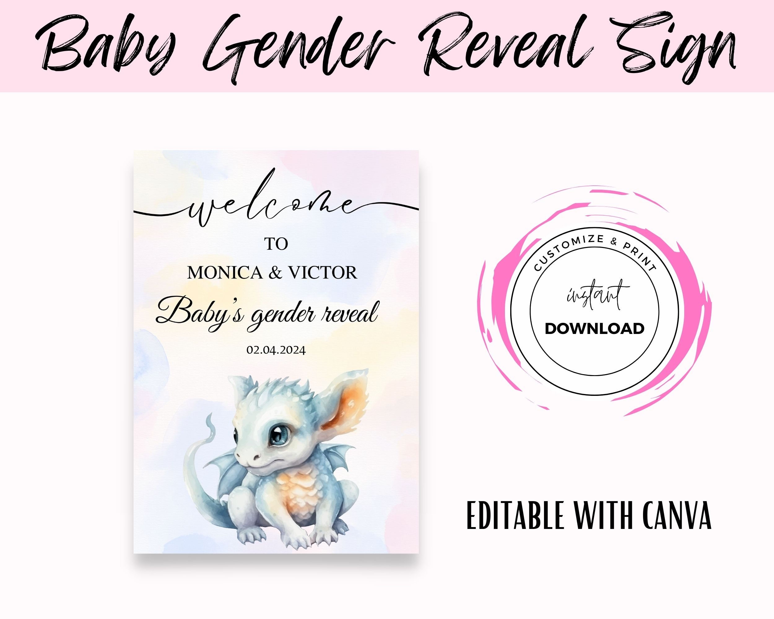 Baby Dragon Gender Reveal Sign | Digital Template | Gender Reveal ...
