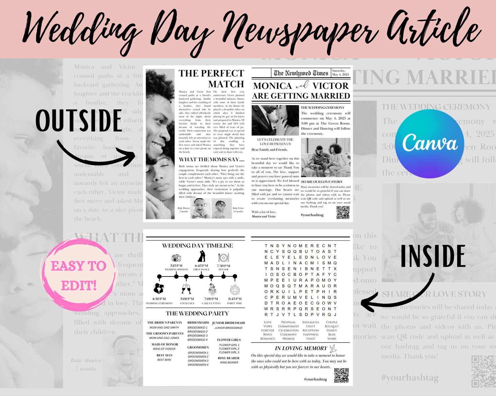 Wedding Day Newspaper. Wedding Announcement, Engagement Newspaper ...