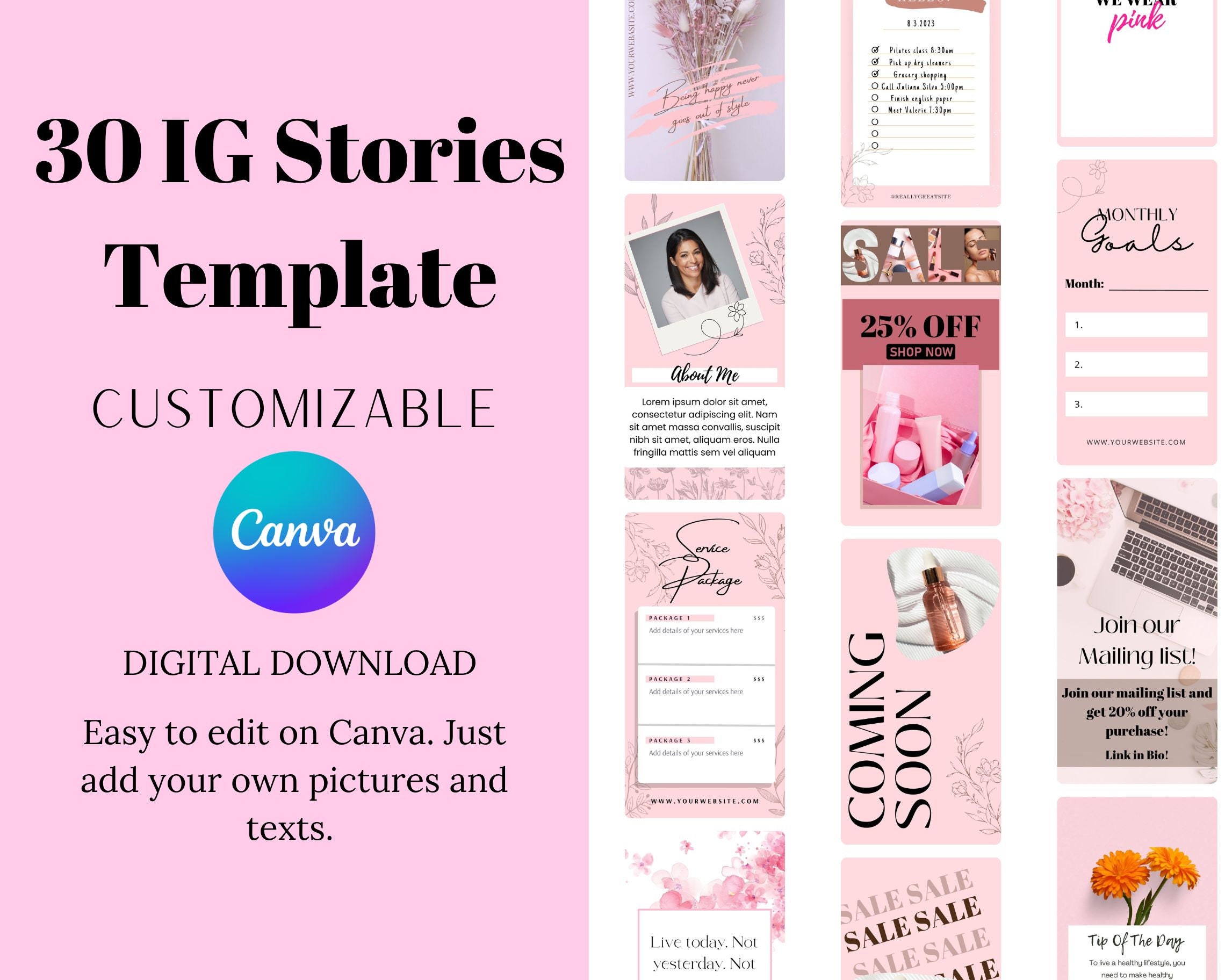 30 Pink IG Stories Template for Small Business | Digital Templates ...
