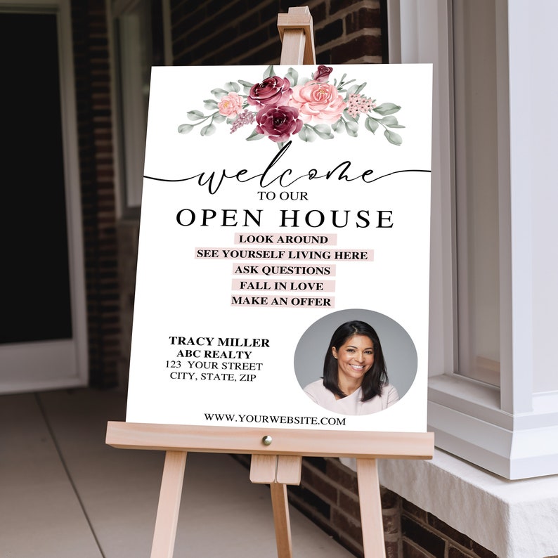 Floral Open House Sign | Digital Template | Real Estate Template | Open ...