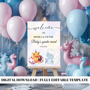 Baby Pink and Blue Dragon Gender Reveal Sign | Digital Template ...