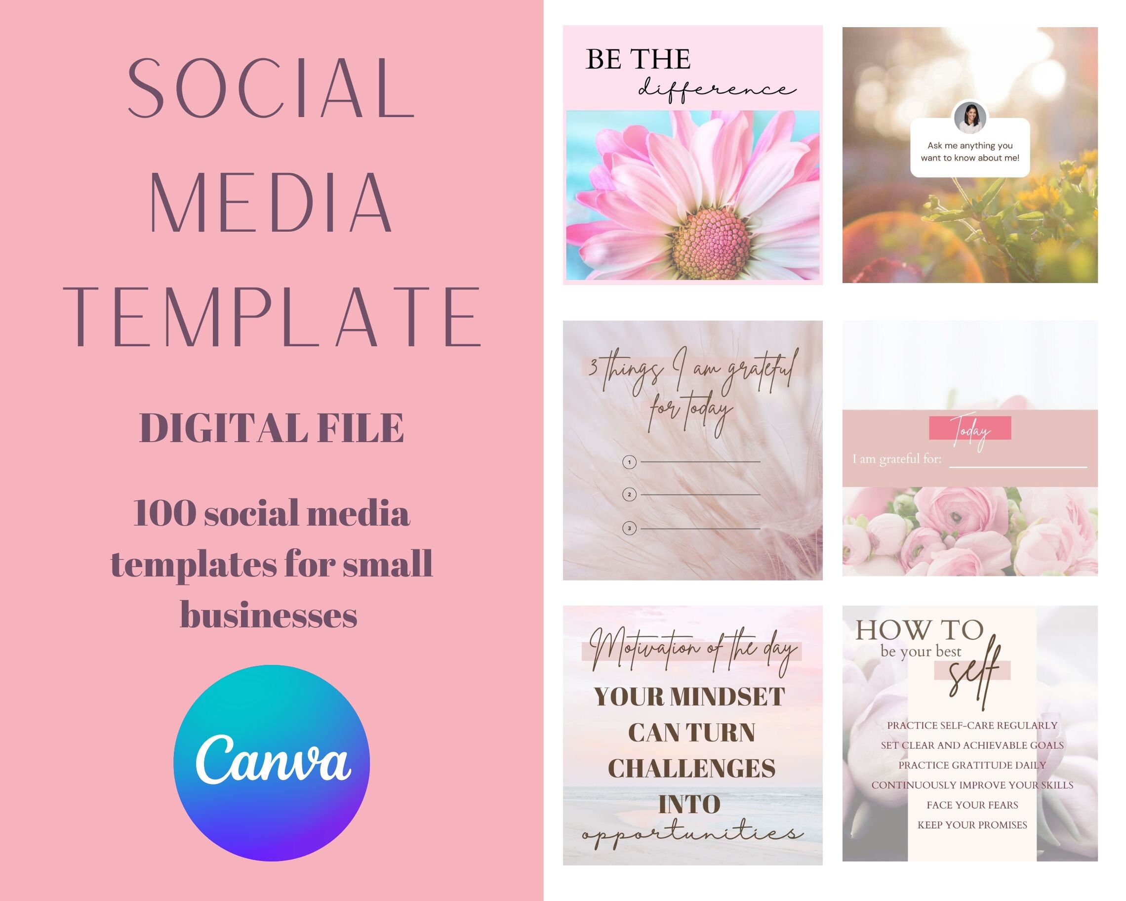 100 Pink IG Template for Small Business | Digital Templates | Social ...