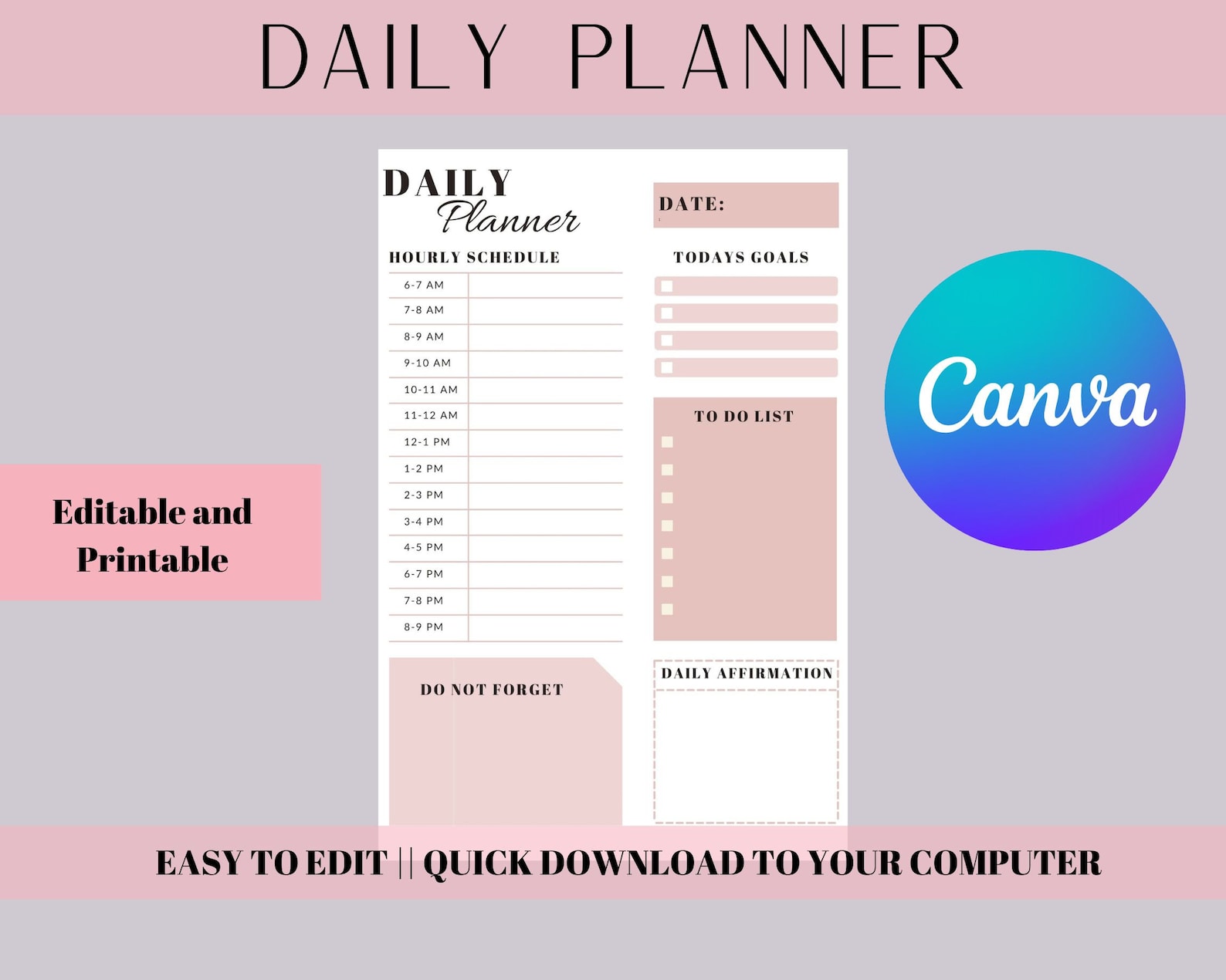Daily Planner Template | Planners | Downloadable Planners | Digital ...