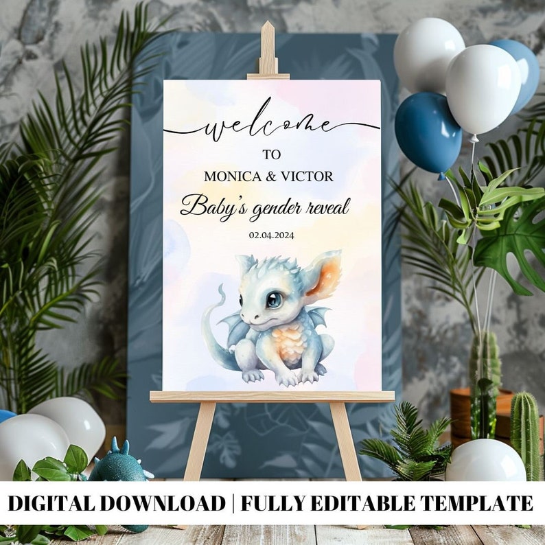 Baby Dragon Gender Reveal Sign | Digital Template | Gender Reveal ...