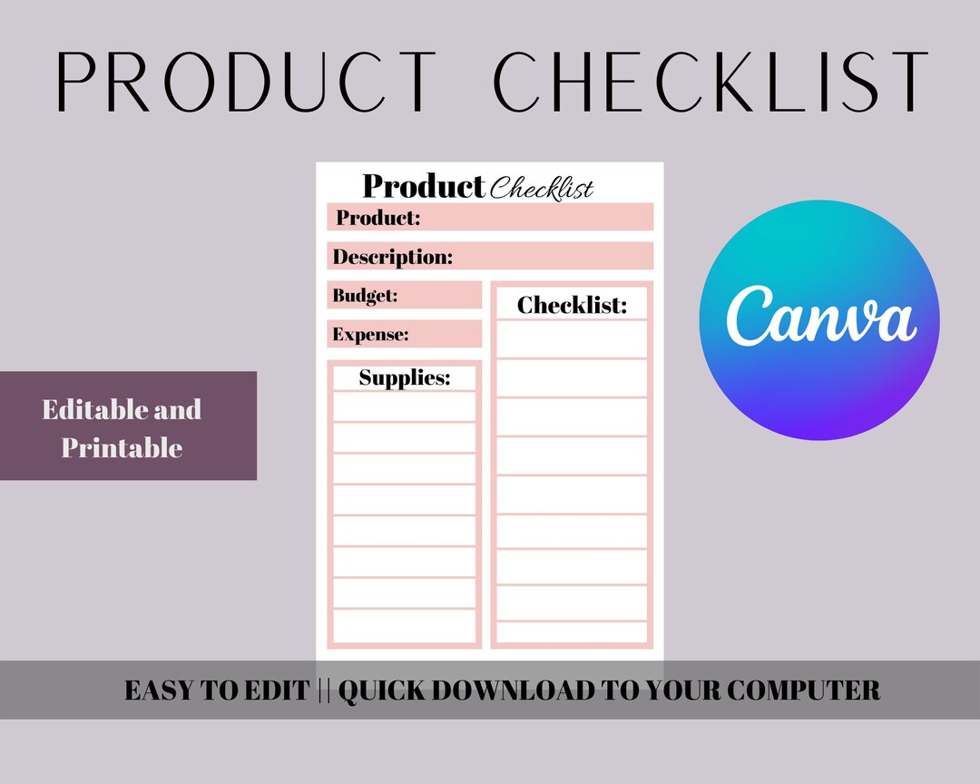 Product Checklist | Downloadable Forms | Editable Forms | Digital ...
