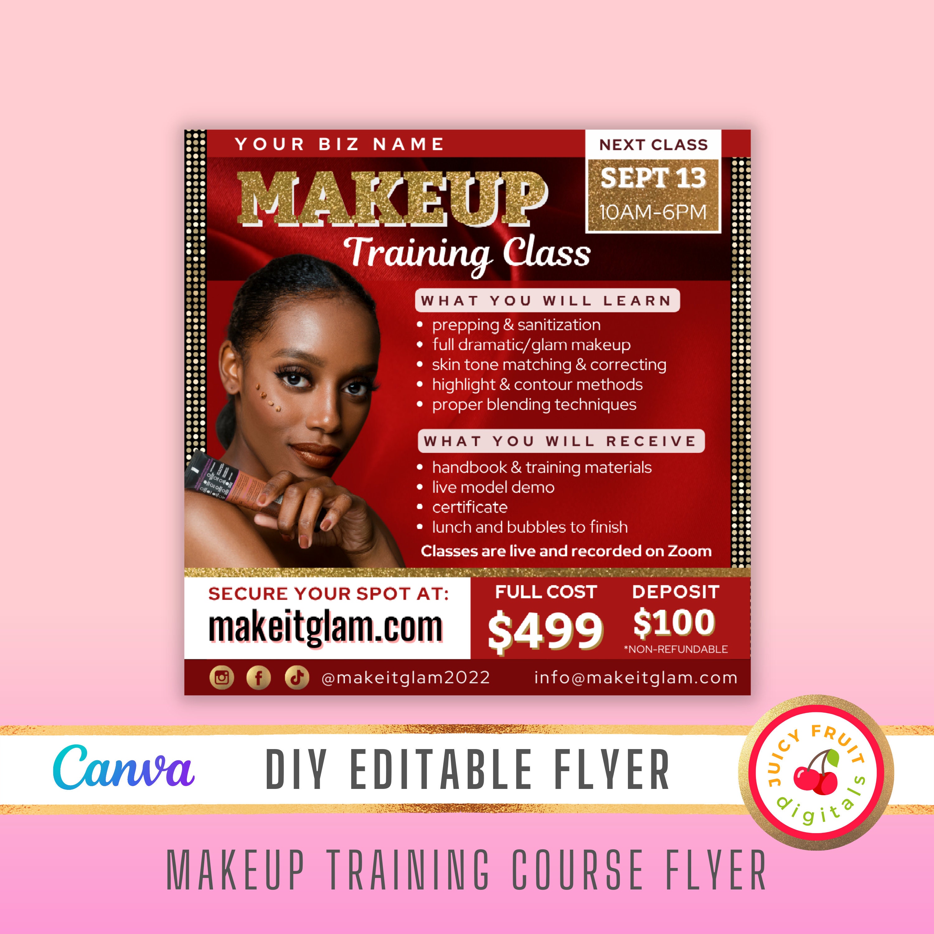DIY Makeup Class Flyer - Editable Canva Template - Social Media Flyer ...