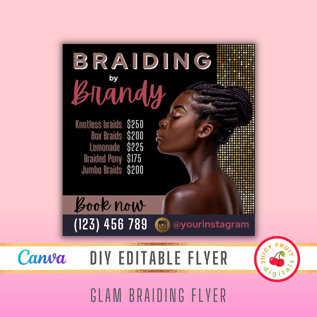 DIY Glam Hair Braiding Flyer - Braids Hair Salon Flyer - Hair Stylist ...