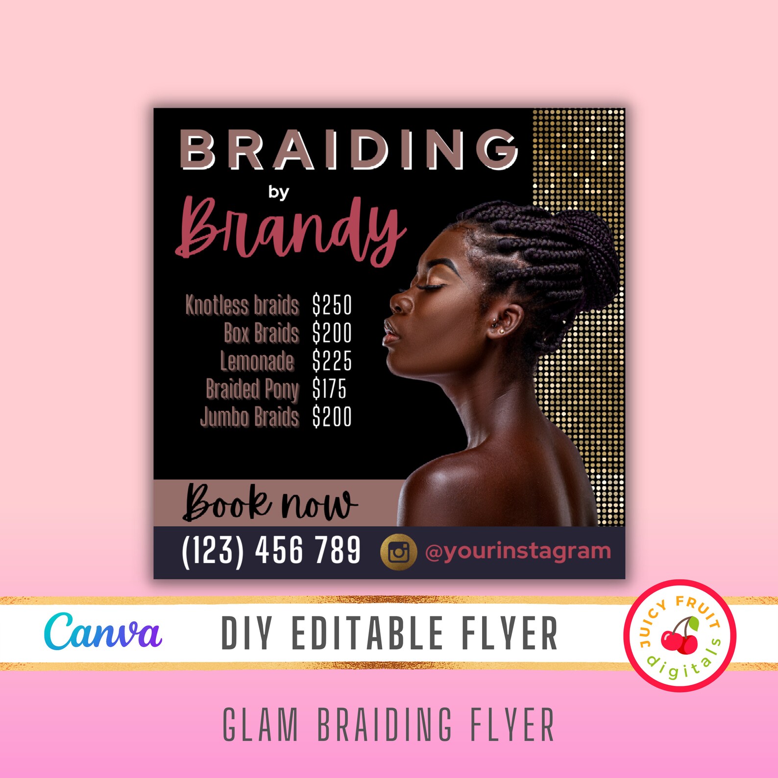 DIY Glam Hair Braiding Flyer - Braids Hair Salon Flyer - Hair Stylist ...
