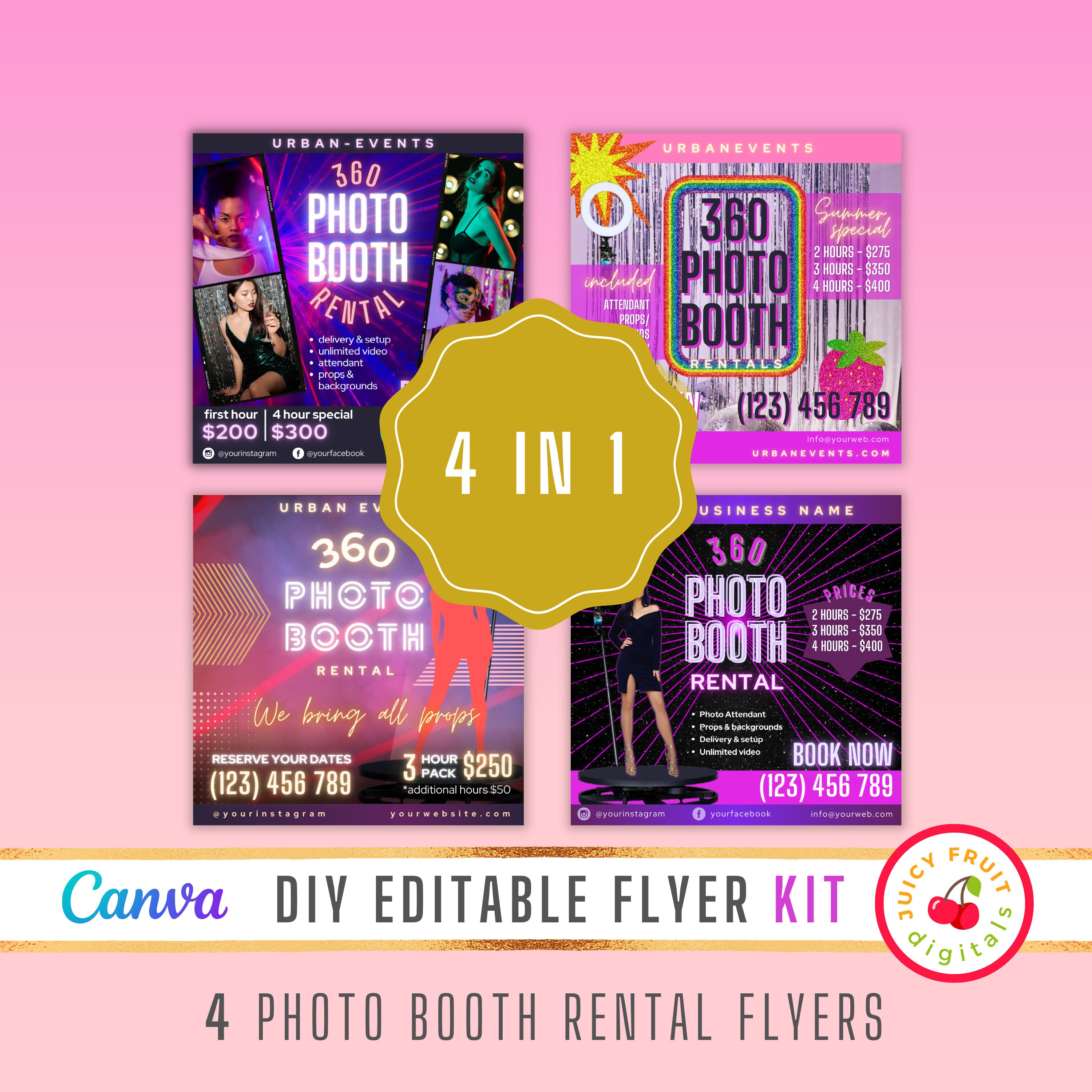 360 Photo Booth Rental Flyers - DIY Editable Canva Template - Social ...
