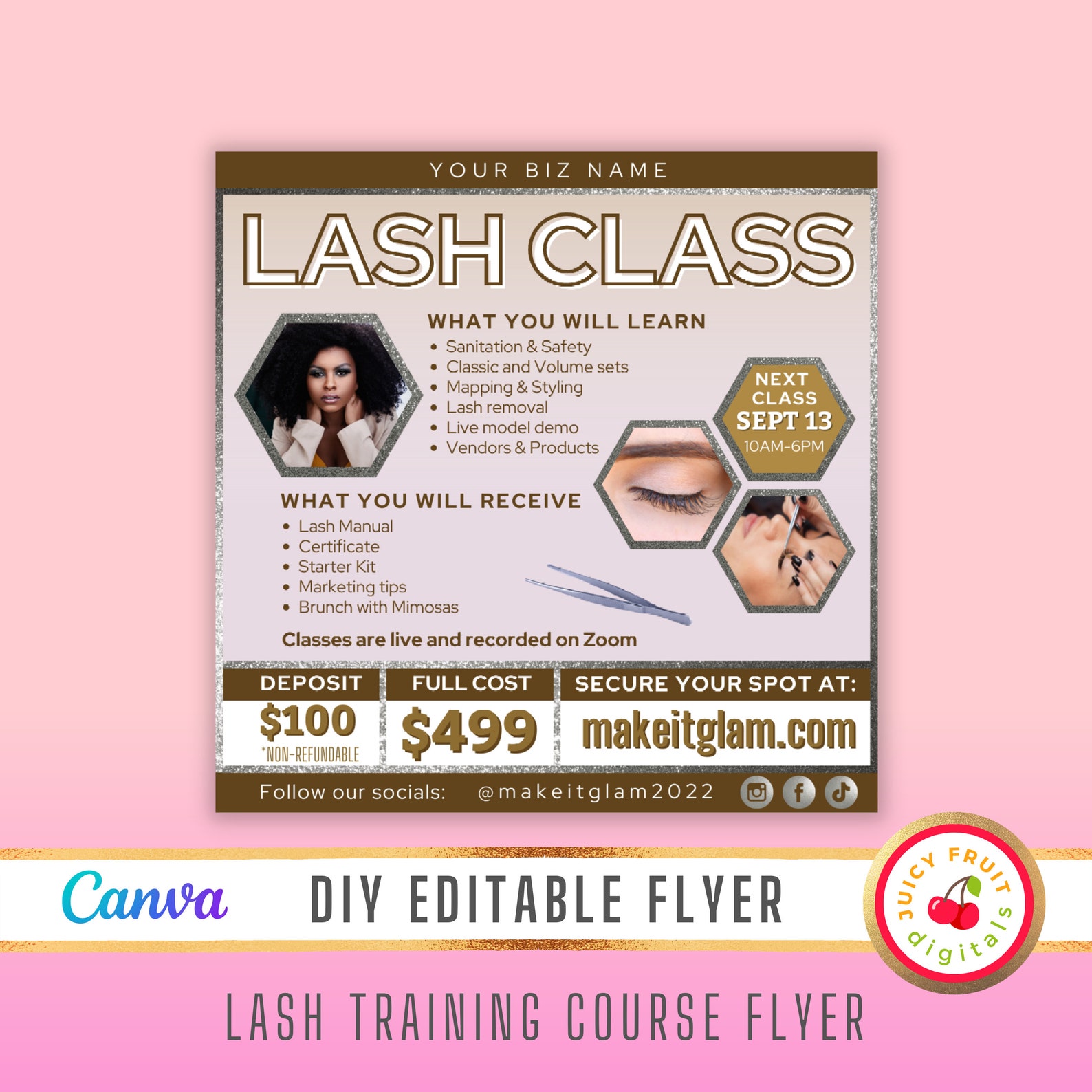 DIY Lash Extension Training Flyer - Editable Canva Template - Social ...