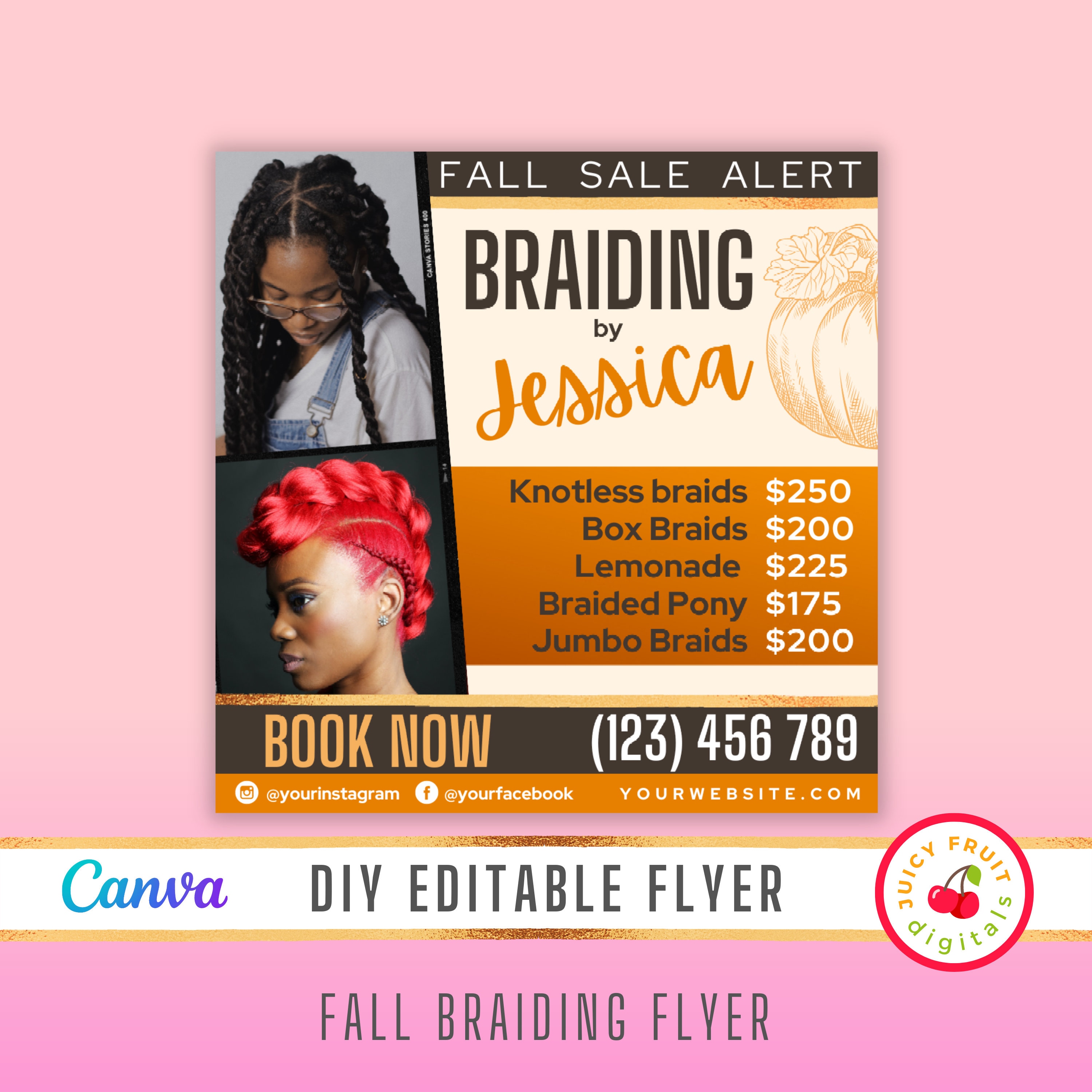 DIY Hair Braiding Flyer - Braids Hair Salon Flyer - Braid Business ...
