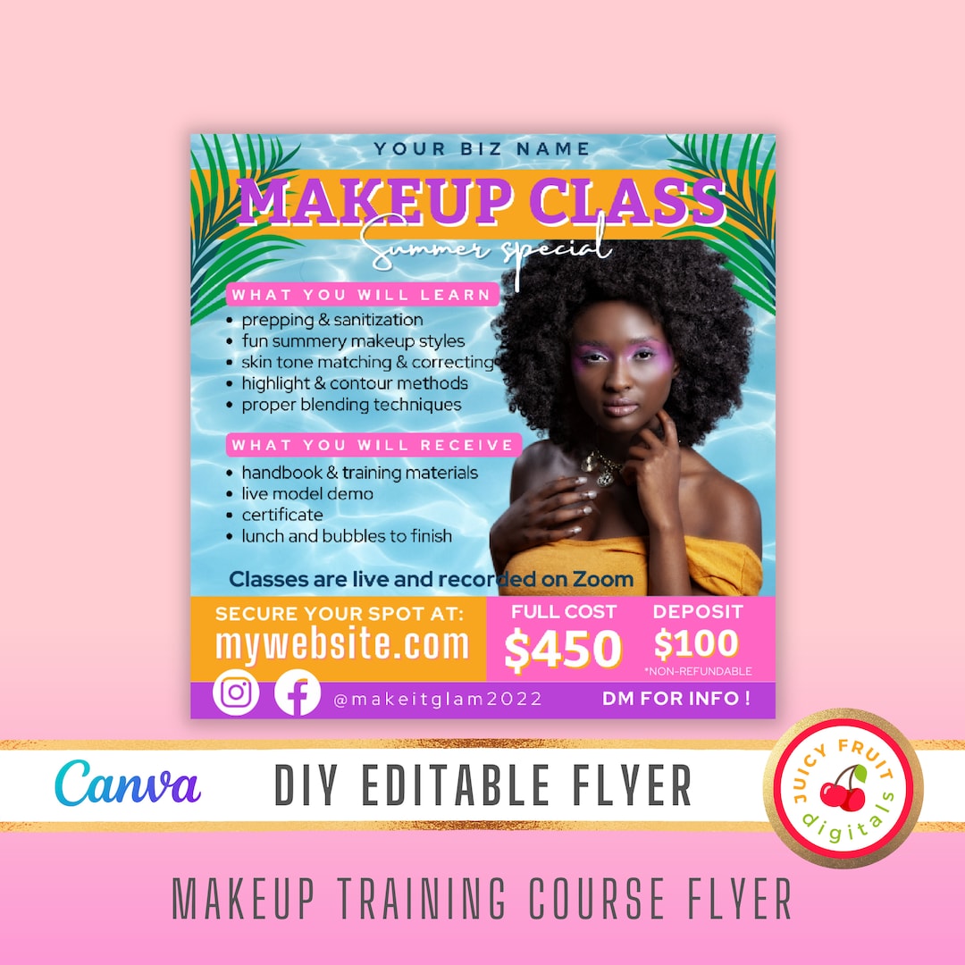 Makeup Class Flyer - Editable Canva Template - Social Media Flyer ...