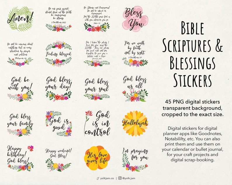 45 Bible Scriptures & Blessings Digital Stickers / Religious Digital ...