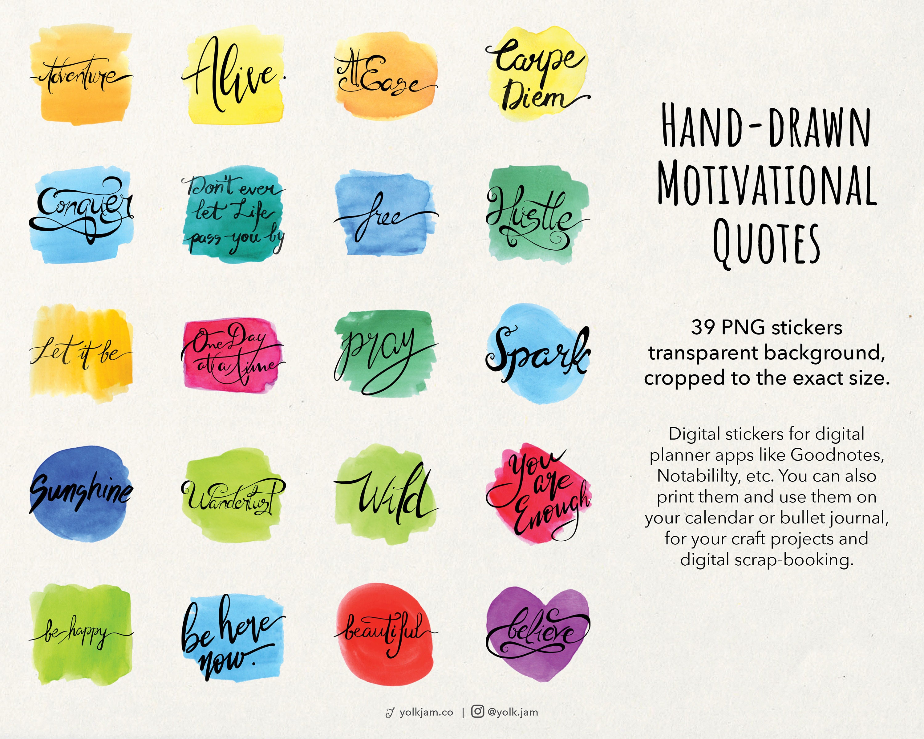 39 Hand-drawn Motivational Watercolour Quotes Digital Stickers ...