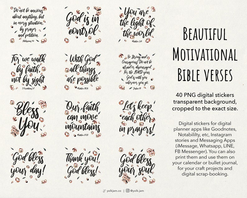 40 Beautiful Motivational Bible Verses Stickers / Religious Digital ...