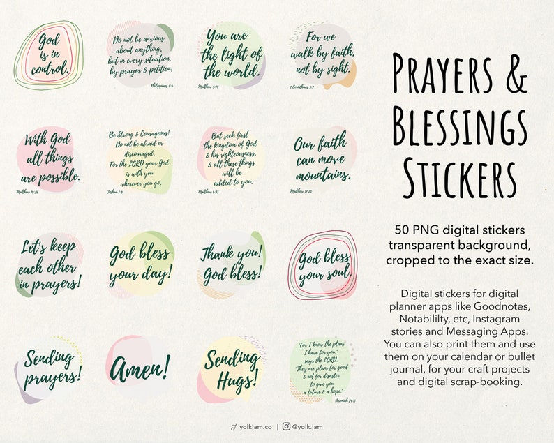 50 Prayers & Blessings Stickers for Digital Planners, Instagram Stories ...