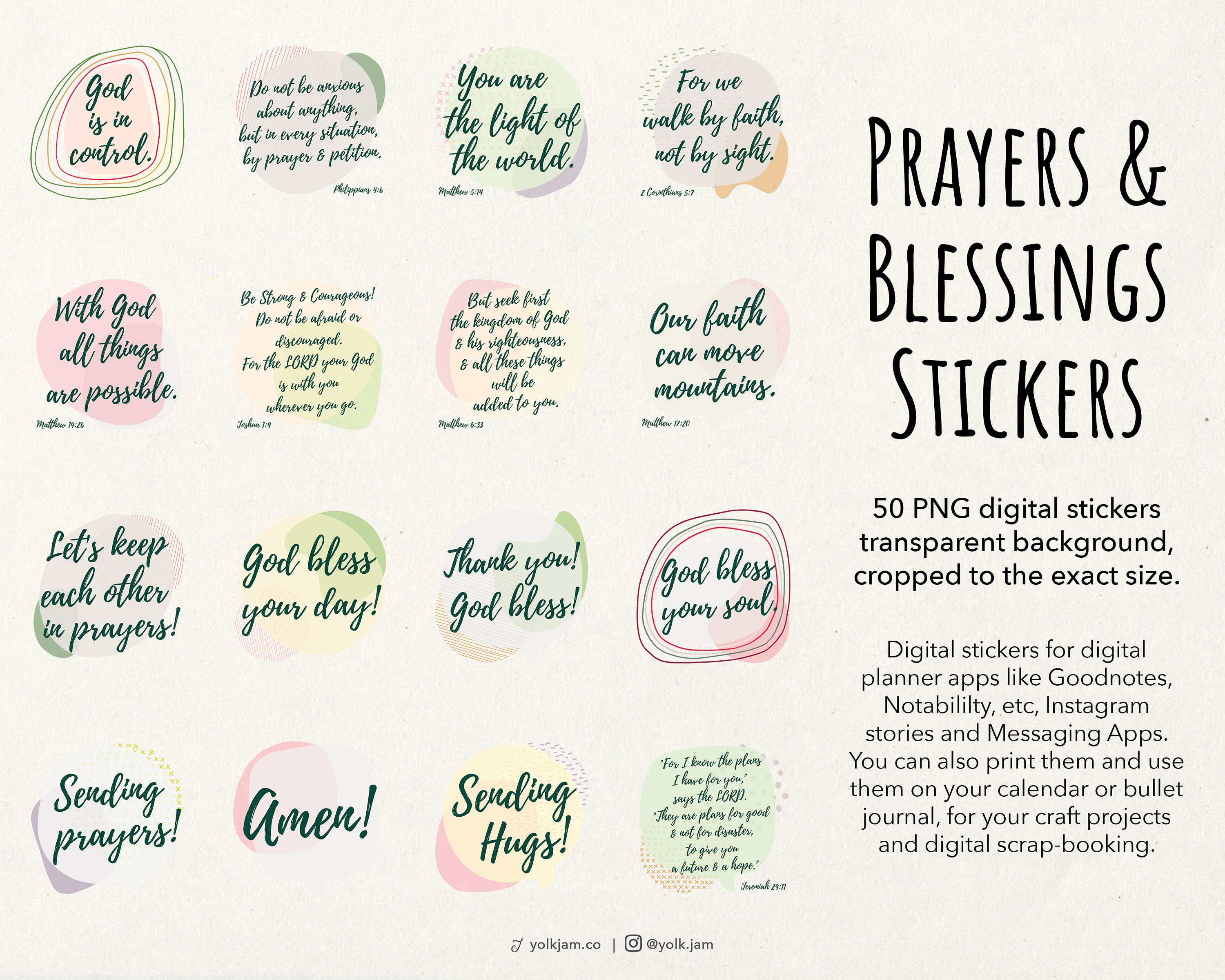 50 Prayers & Blessings Stickers for Digital Planners, Instagram Stories ...