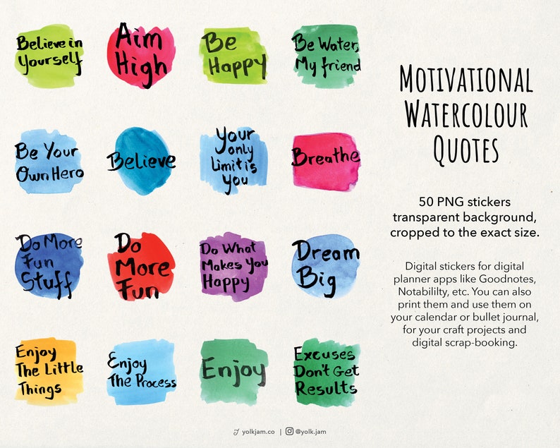 50 Motivational Watercolour Quotes Digital Stickers / - Etsy