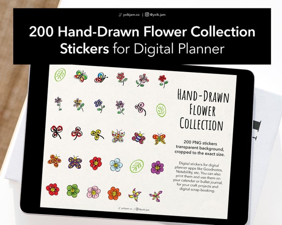 200 Hand-drawn Flower Collection Digital Stickers / Floral - Etsy