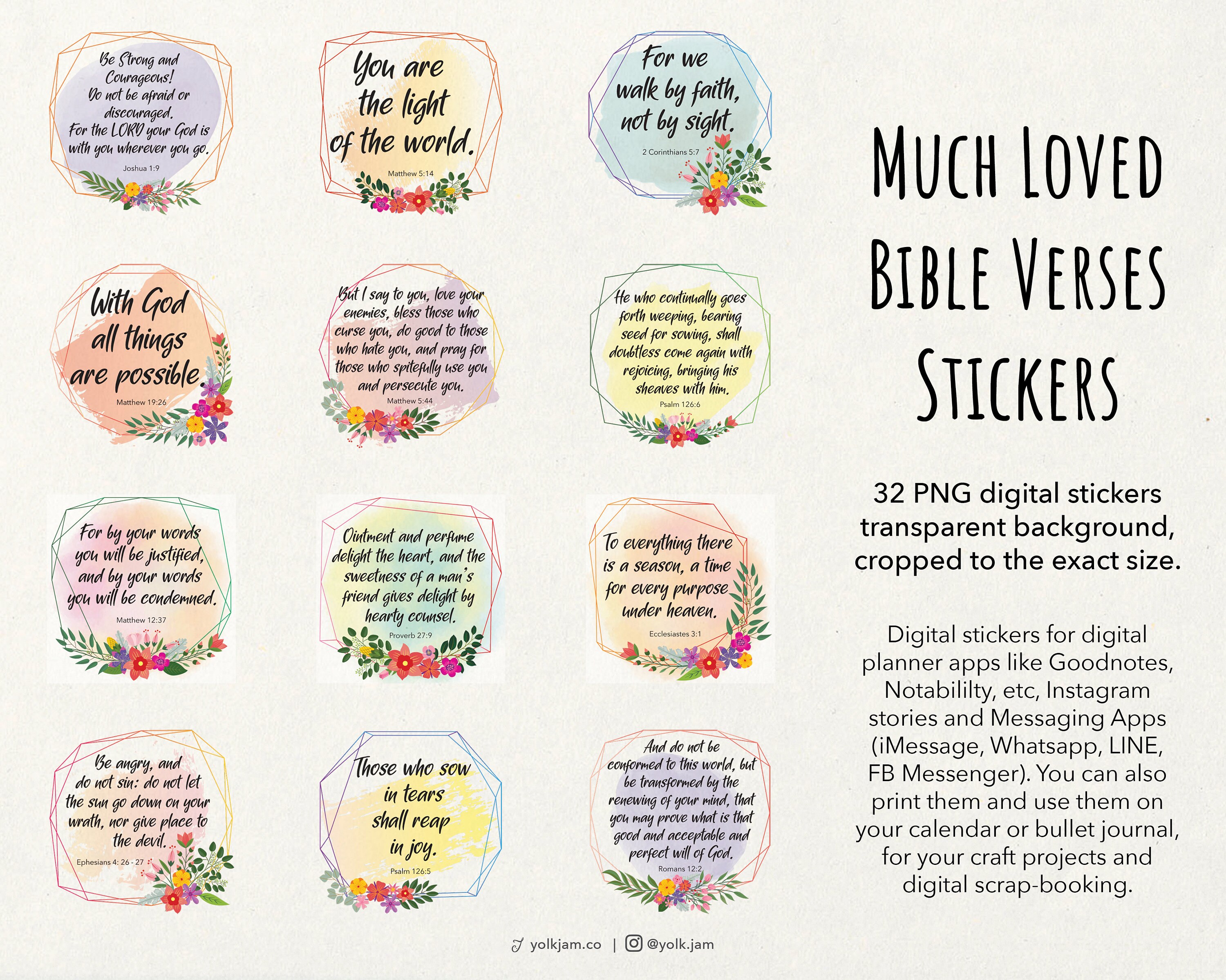 32 Much Loved Bible Verses Digital Stickers / Religious Stickers/ Bible ...