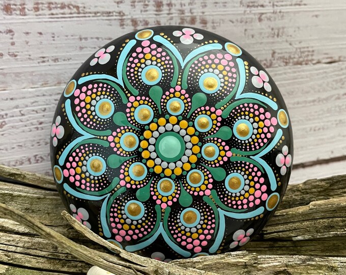 Dot Art Mandala Stone Hand Painted Rock Paperweight Mandala Meditation ...