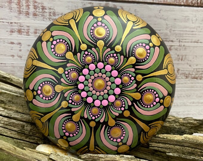 Dot Art Mandala Stone Paperweight Hand Painted Rock Meditation Medium ...