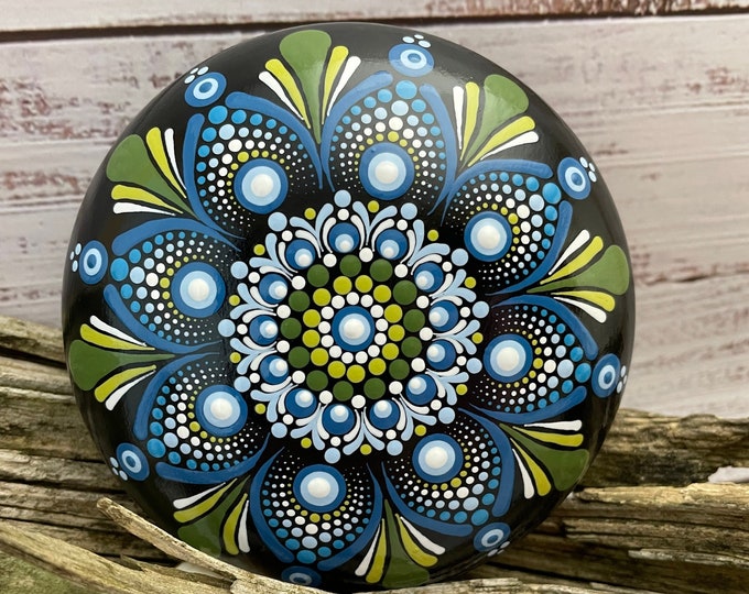 Dot Art Mandala Stone Hand Painted Rock Paperweight Mandala Meditation ...