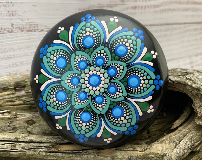 Dot Art Mandala Stone Hand Painted Rock Paperweight Mandala Meditation ...