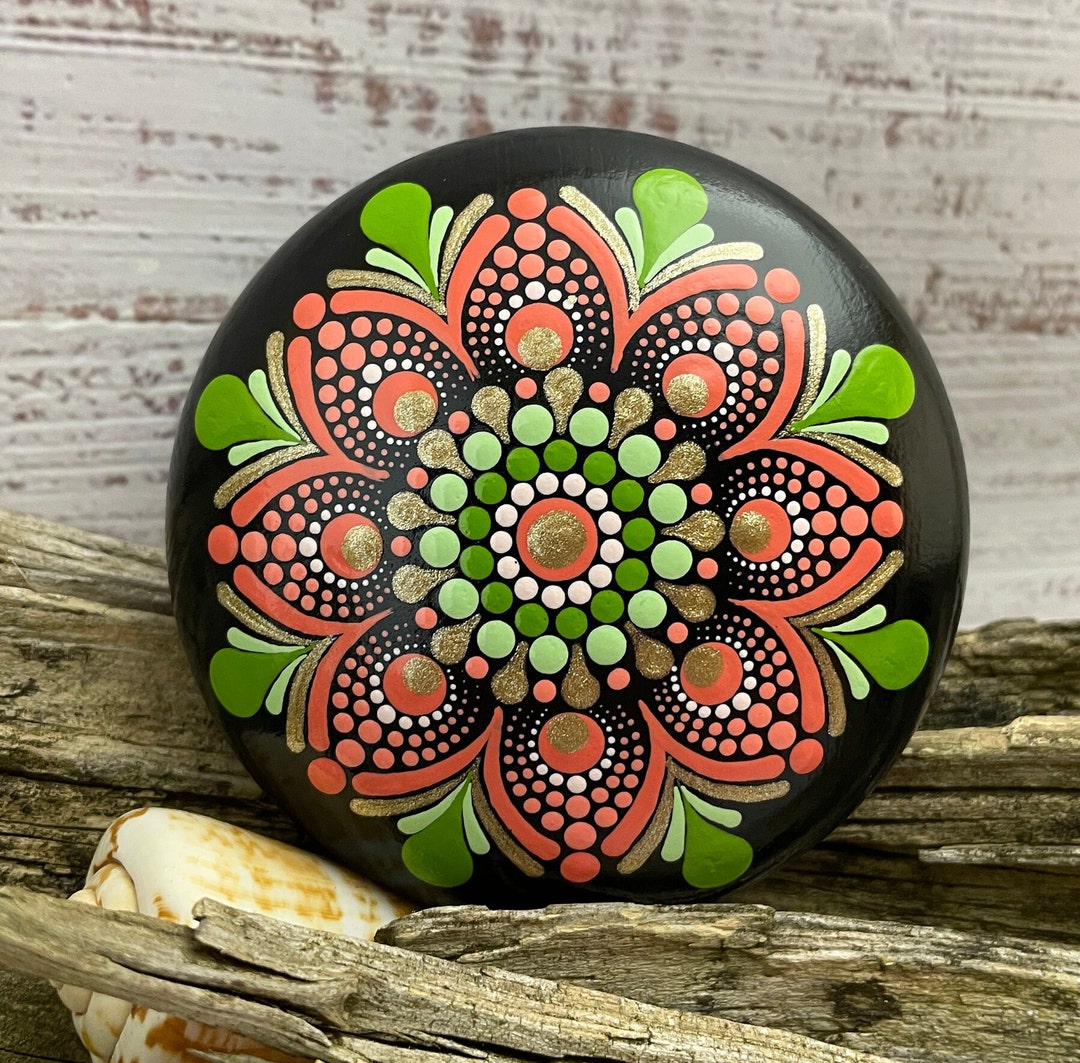 Dot Art Mandala Stone Paperweight Hand Painted Rock Mandala Meditation ...