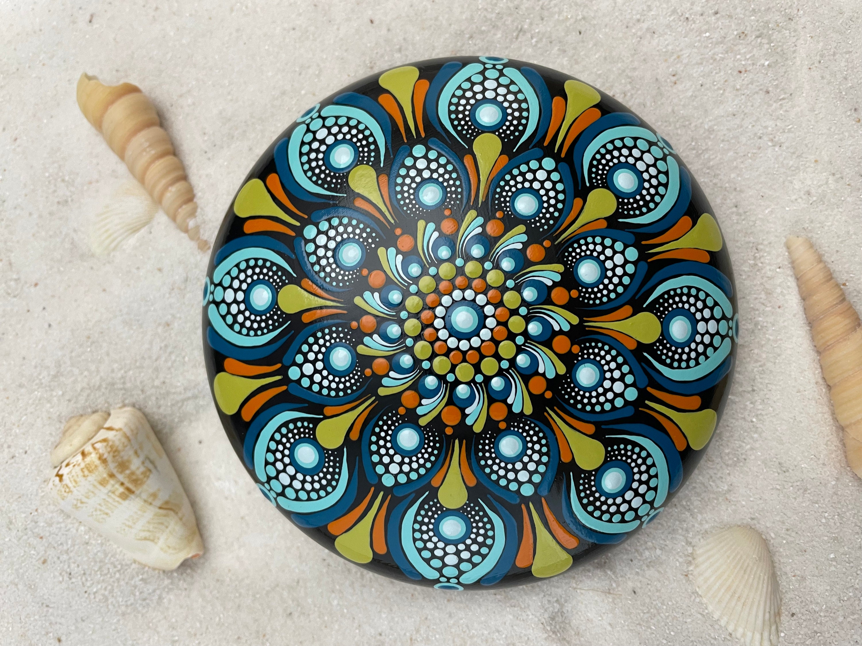 Dot Art Mandala Stone Hand Painted Rock Paperweight Mandala Meditation ...