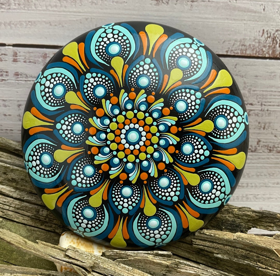 Dot Art Mandala Stone Hand Painted Rock Paperweight Mandala Meditation ...