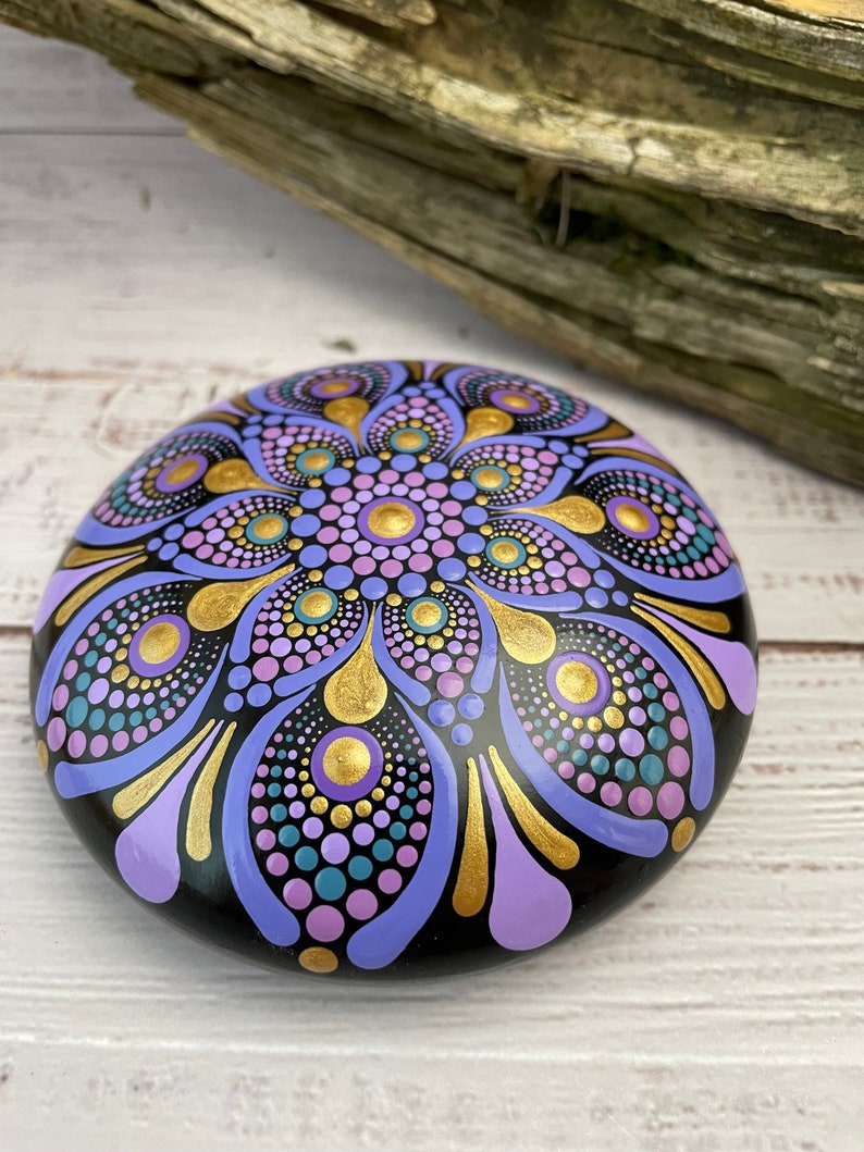 Dot Art Mandala Stone Paperweight Hand Painted Rock Meditation Medium ...