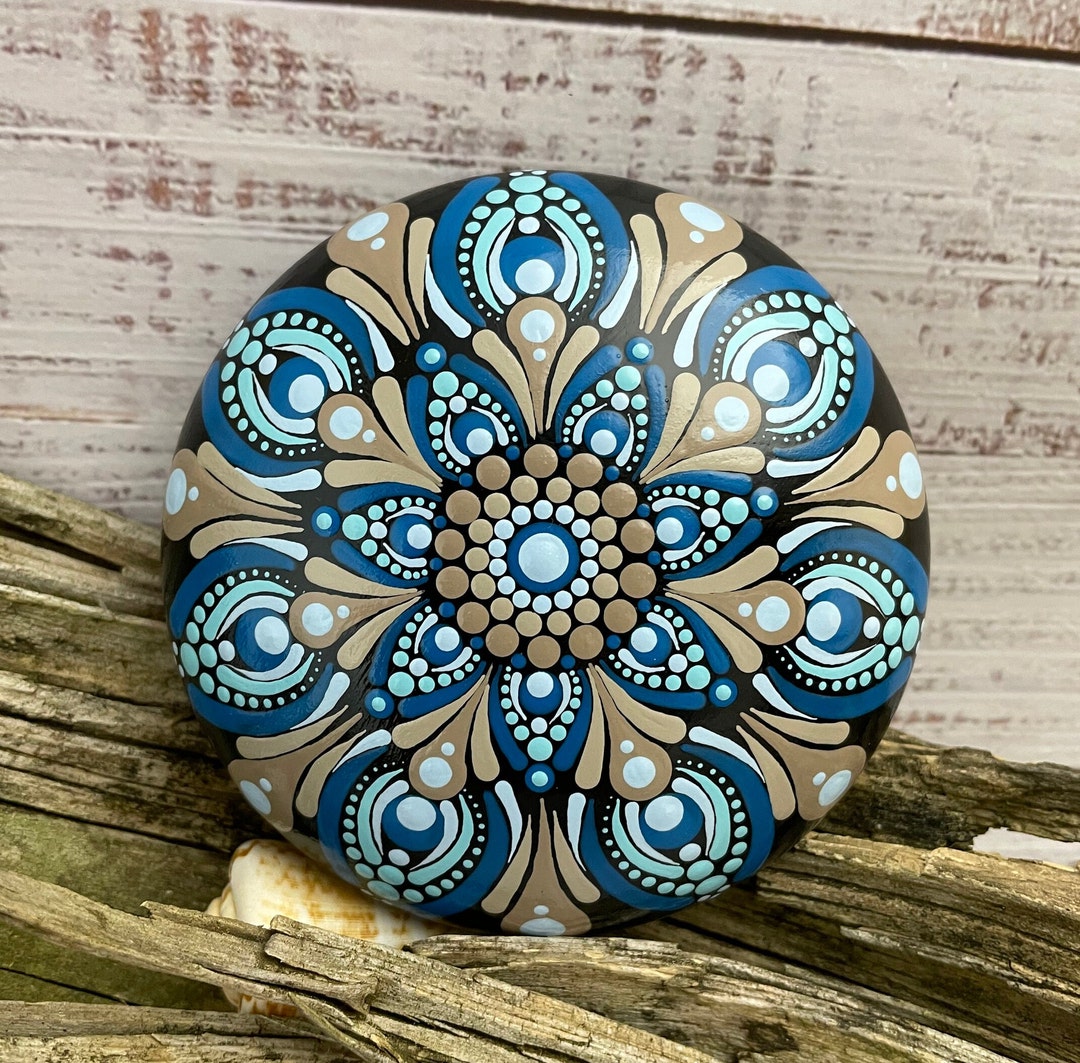 Dot Art Mandala Stone Paperweight Hand Painted Rock Meditation Medium ...