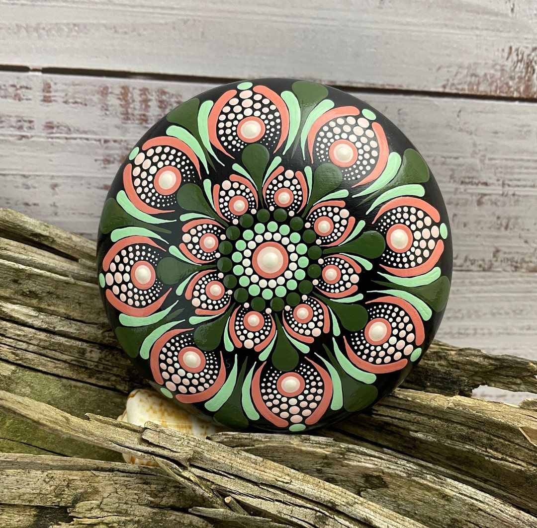Dot Art Mandala Stone Paperweight Hand Painted Rock Meditation Medium ...