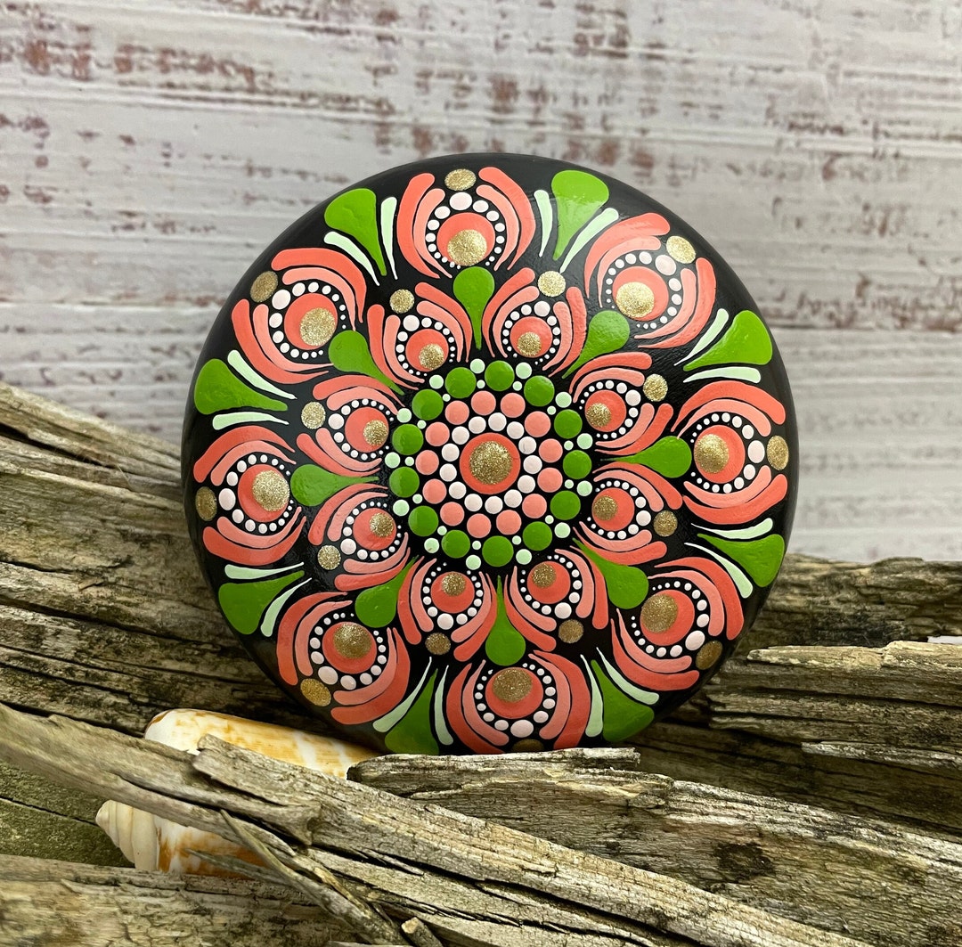 Dot Art Mandala Stone Paperweight Hand Painted Rock Mandala Meditation ...